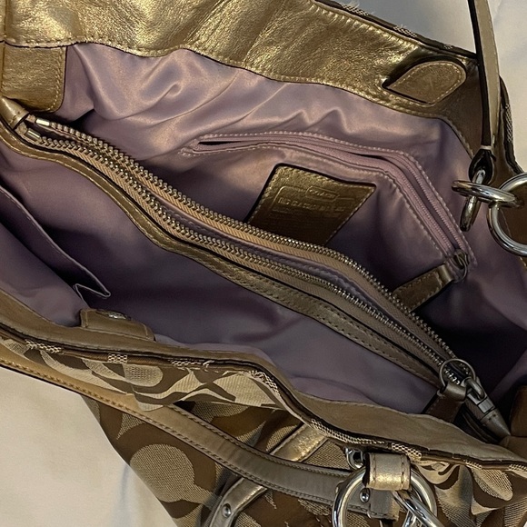 Coach | Bags | Coach Tote Gold With Purple Lilac Lining | Poshmark